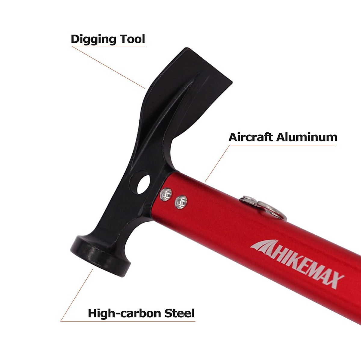 Hikemax Lightweight Outdoor Camping Hammer Aluminum Tent Hammer with Tent Stake Remover, 13-Ounce, Red