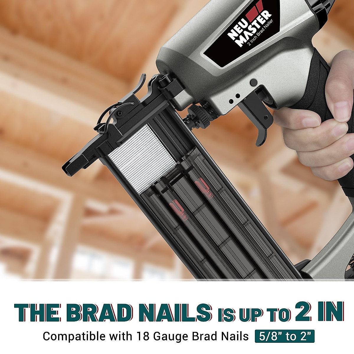 NEU MASTER Pneumatic Brad Nailer, 18 Gauge Nail Gun Fires 5/8-Inch to 2-Inch Brad Nails with Carrying Case, Safety Glasses, 800pcs Nails