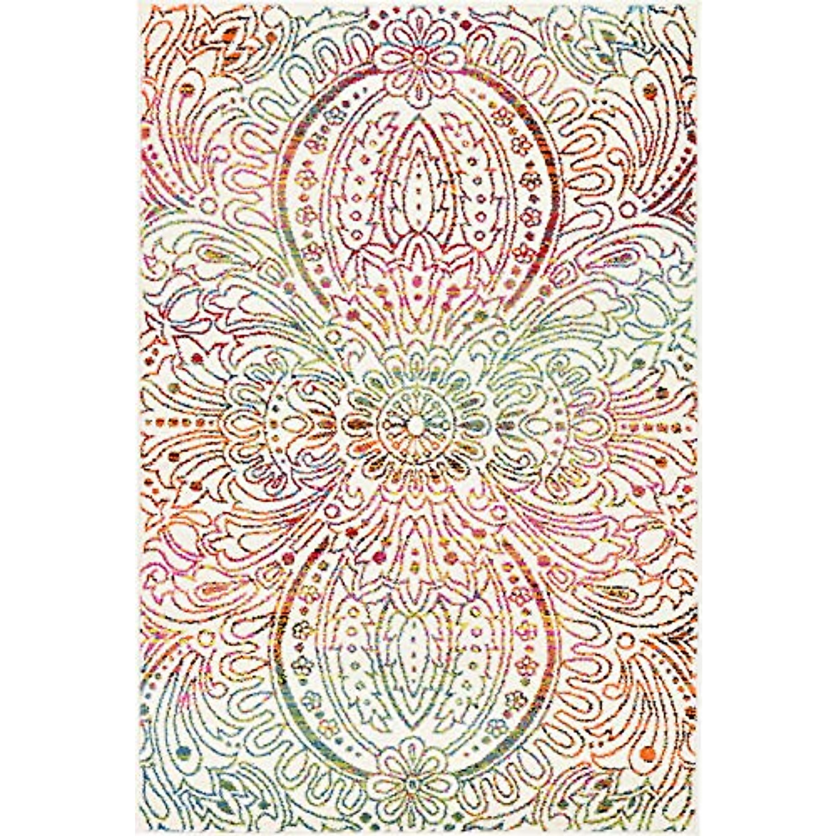 Unique Loom Lyon Collection Colorful Abstract Floral Rainbow Gradient Area Rug, 4 x 6 Feet, Ivory/Pink