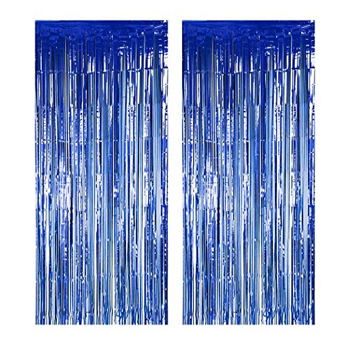 Muhome Blue Foil Fringe Curtain, 2PCS 3.28FT x 8.2FT Metallic Tinsel Door Curtains Photo Booth Backdrop for Wedding Birthday Bridal Shower Baby Shower Bachelorette Disco Dancing Party Decorations