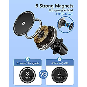 KOWUSU 15W Compatible for MagSafe Car Mount Charger, Magnetic Wireless Car Charger, Fast Charging Auto-Alignment Air Vent Phone Holder for iPhone 14/13/12/Pro/Max/Mini/MagSafe Case