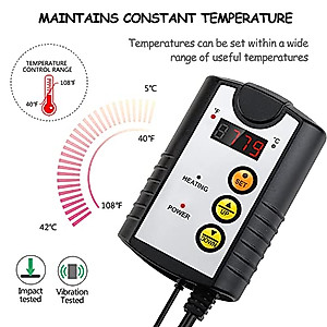 HYDGOOHO Reptile Heat Pad with Thermostat Under Tank Terrarium Heater MET Approved Waterproof Heat Mat Terrarium Accessories for Snake Lizard Hermit Crab Turtle Frog Spiders (8X12`` Pad +Thermostat)