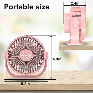 efluky USB Small Desk Fan, 3 Speeds USB Rechargeable Fan Built-in Battery, 360° Adjustment Portable Mini Fan Suitable for Home, Office and Travel, Pink