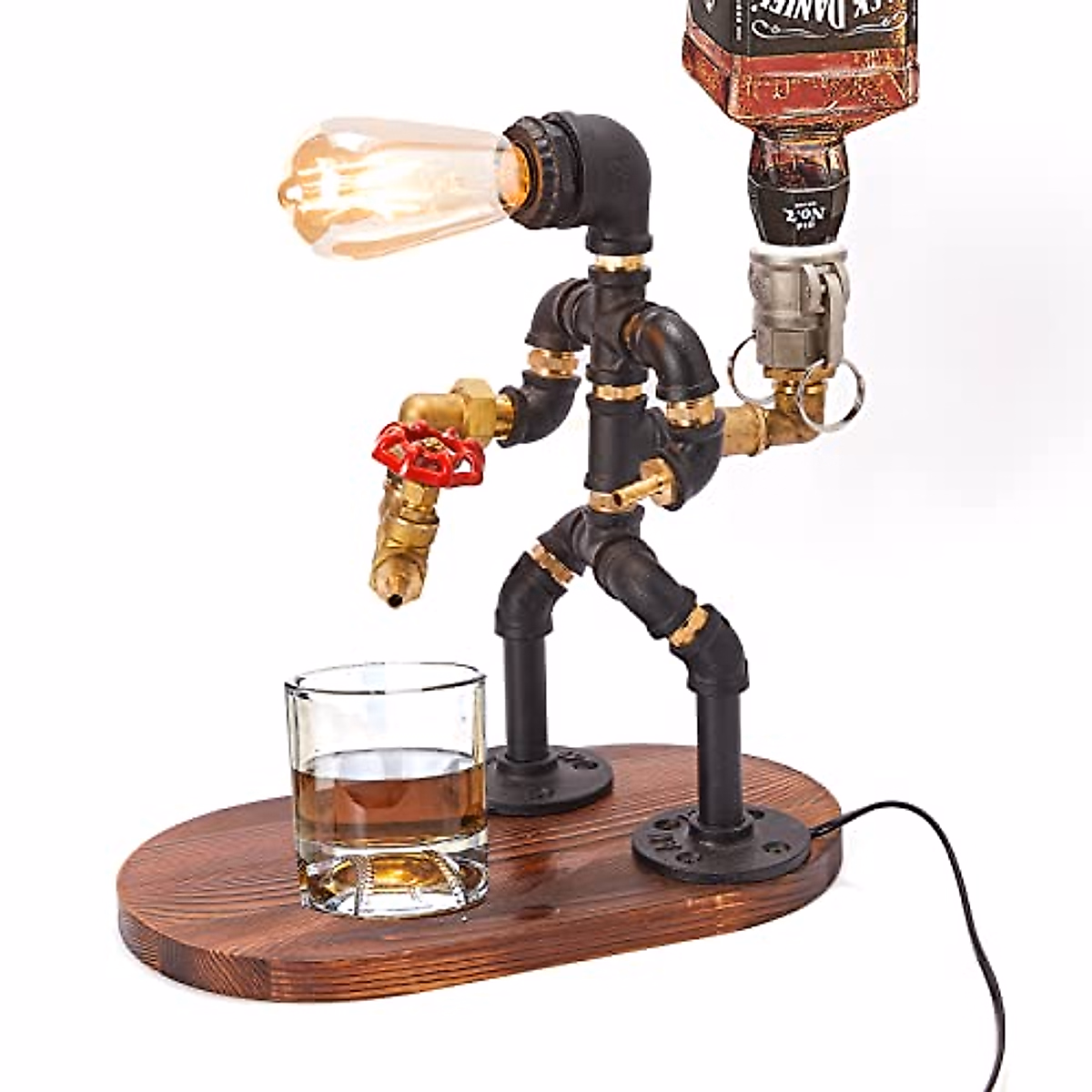 Steampunk Handcrafted Liquor Dispenser - Pipe Robot Lamp, Alcohol Whisky Wine dispenser, Industrial Whiskey Holder, Rustic Style, Man Cave, Decanter Whiskey Gift, Bar Restaurant Cafe - Gifts for Him