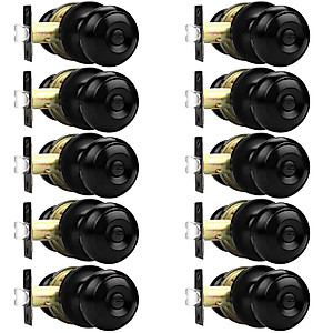 Probrico Matte Black Door Knobs Privacy Interior Door Knob with Lock, Black Bathroom Bedroom Door Knob with Thumb Turning Locking Button, 10 Pack