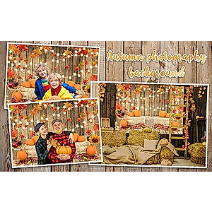 Avezano Fall Pumpkin Photography Backdrop Rustic Thanksgiving Harvest Wooden Floor Background Autumn Maple Leaves Baby Shower Decorations Party Supplies Photo Booth Props 7x5ft