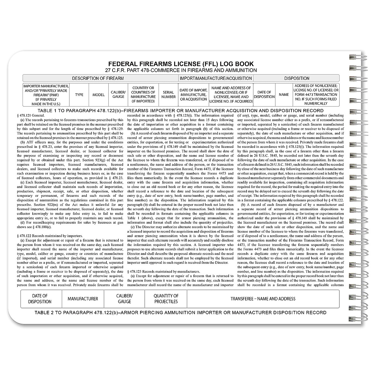 BookFactory Federal Firearms License (FFL) Log Book Firearm Dealer Acquisition & Disposition Record Book ATF Gun Logbook - 100 Pages, Wire-O, Black, 87/8" x 11 1/4" (LOG-100-7LCW-T40(FFL-Gun-Log)) -GX