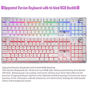 Wireless Rechargeable Keyboard and Mouse Combo,2.4G Full-Size Mechanical Feel Rainbow Backlit Gaming Keyboards with 7-Key 2400DPl Mice for PC Laptop Computer Gamer(White&RGB Light)