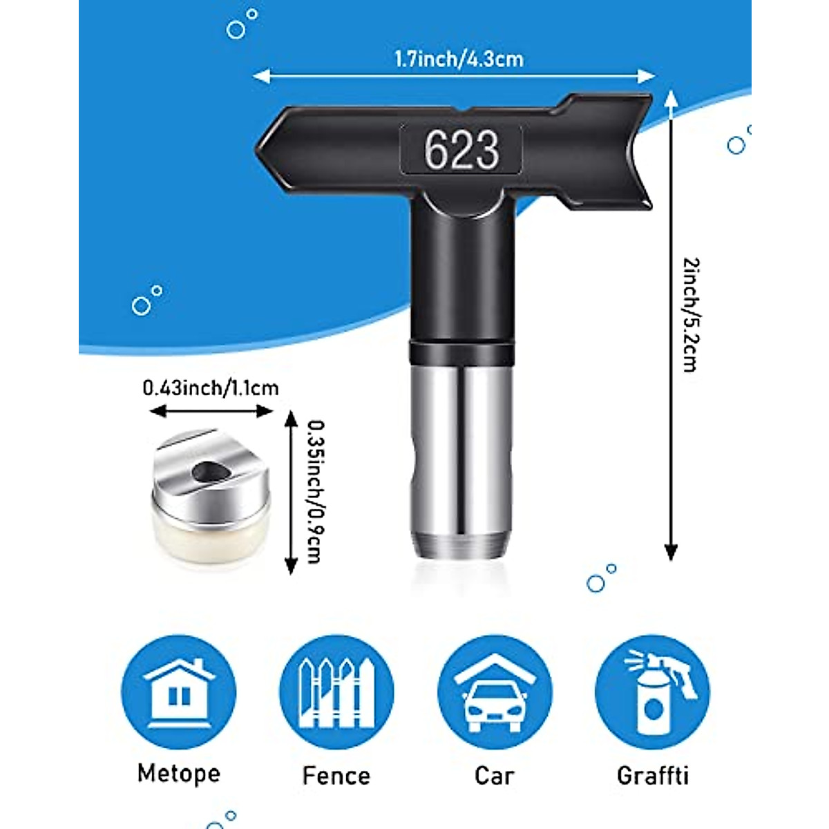 Spray Nozzle Spray tip Reversible Spray Tips Airless Paint Sprayer Nozzle Tips Airless Paint Spray Machine Parts for Homes Buildings Garden Decks Fences (5 Pieces - 211, 313, 415, 517, 623)