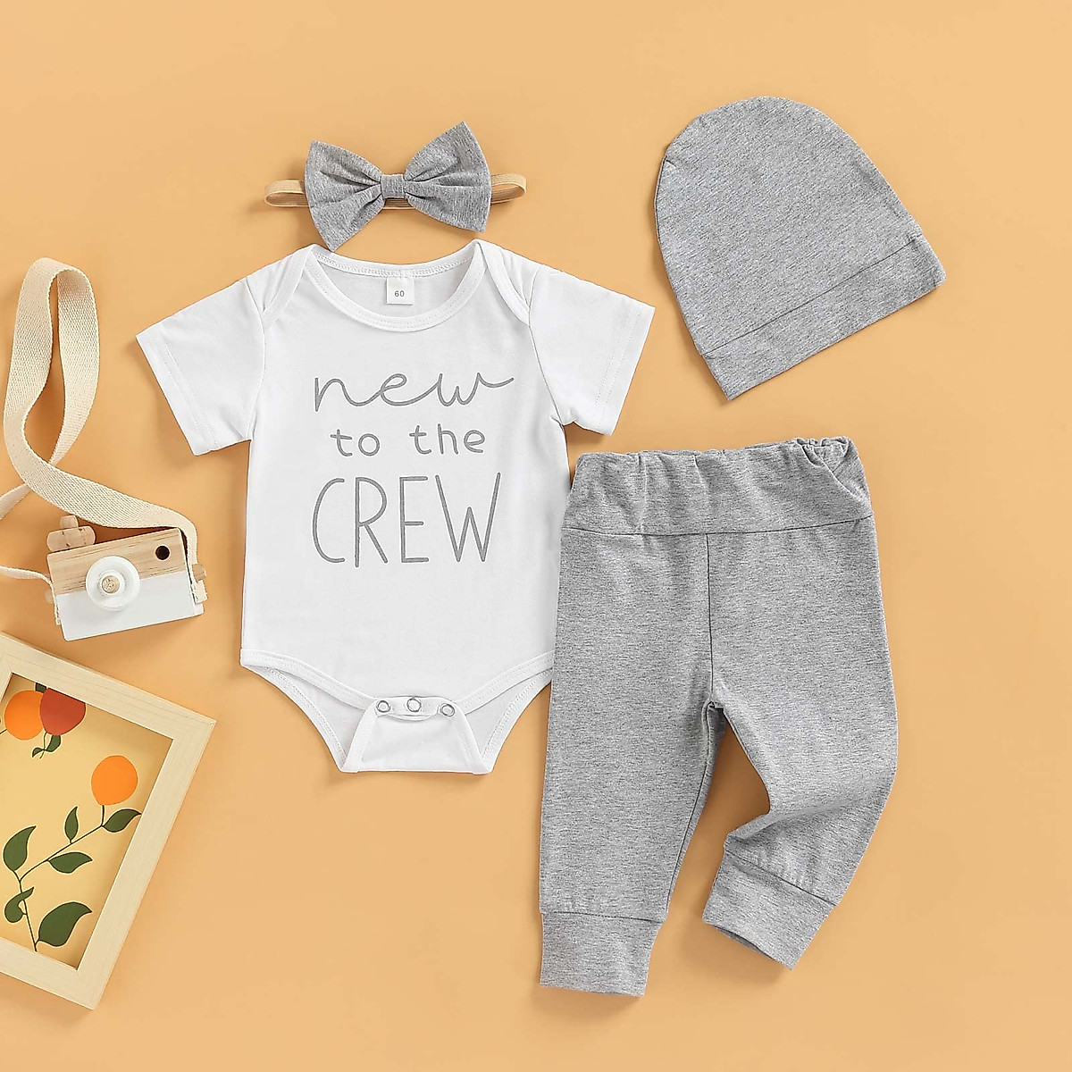 Tiacham Baby Boy Coming Home Outfit Newborn Girl New To The Crew Outfits Hospital Bodysuit Pant Set (White , 0-3 Months )