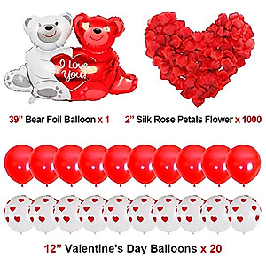 I Love You Balloons, Red Heart Balloons for Valentines Day Decor, Big 40 In Teddy Bear, 1000 Red Rose Petals Wedding Flower for Anniversary Romantic Decorations Special Night, Valentines Day Balloons