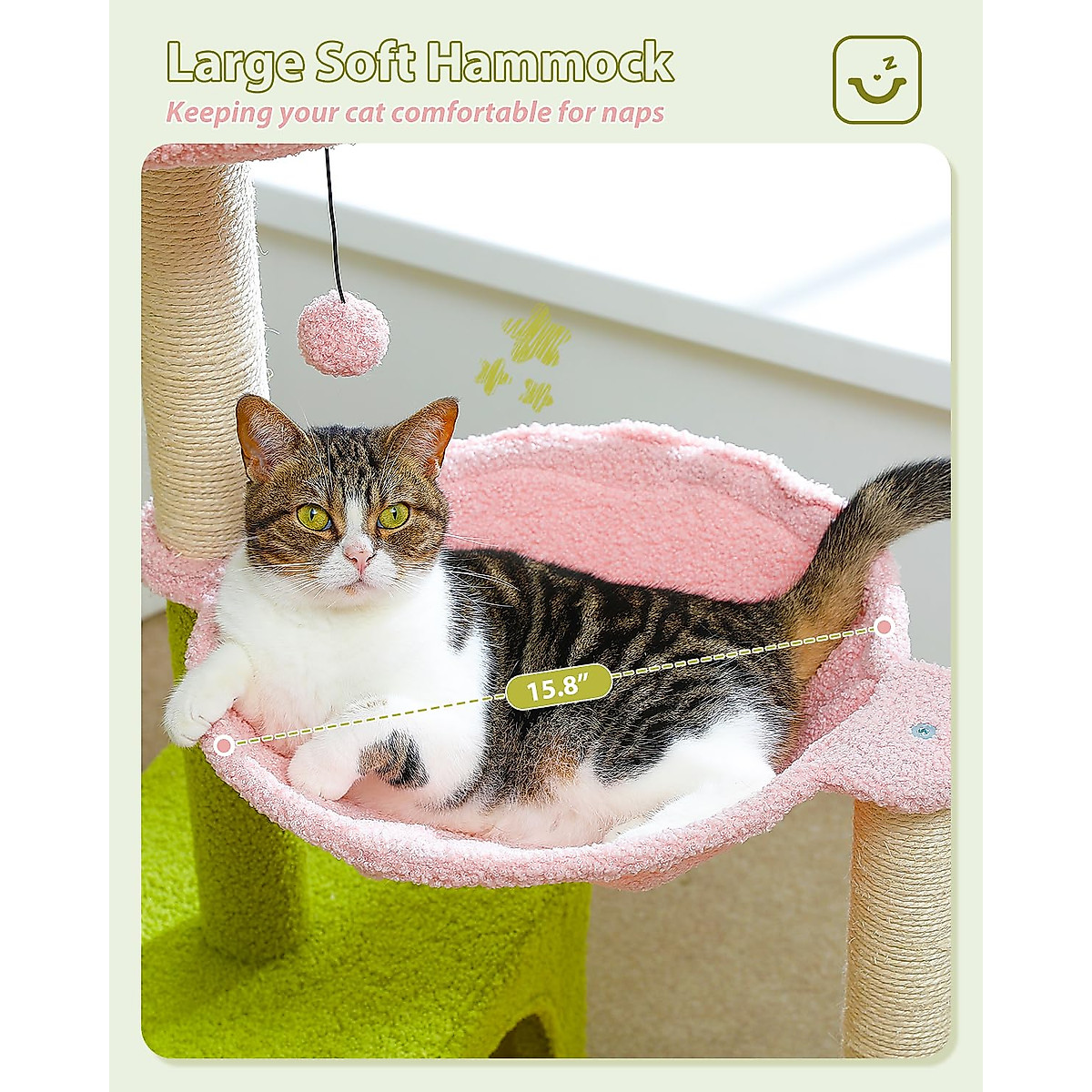 MUTTROS Flower Cat Tree with Large Metal Frame Hammock, 35" Cute Cat Tower with Sisal Scratching Posts for Small Indoor Cats, Cat Condo with Pink Top Perch for Kittens, Pink