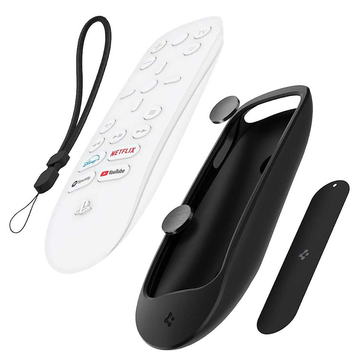 Spigen Silicone Fit Designed for PS5 Media Remote Cover Anti-Slip Protective Shock Absorption PlayStation 5 Media Remote Case (Metal Plate and Magnetic Included) - Black