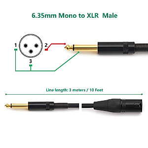 NANYI 6.35mm (1/4 Inch) Male TS Male to XLR Interconnect Audio microphone Cable (XLR-F-1.6FT)