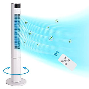 Tower Fan 80° Oscillating Fan 43 Inch Standing Fan with Remote, 3 Speeds & 3 Modes Tower Household Fans LED Display, 7H Timer, Bladeless Fan, Standing Floor Fans for Home Bedroom Office Use