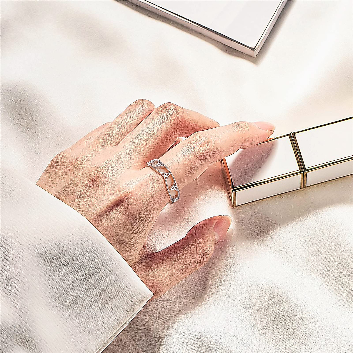 DAOCHONG Celtic Knot Ring Sterling Silver Purity Ring Celtic Love Knot Ring True Love Waits Rings for Women Girlfreind Valentine's Day Size 8