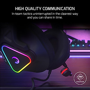 GAMEPOWER Kizaru USB Gaming Headset - 7.1 Virtual Surround Sound, Wired RGB Led Headphones with 53MM Drivers, Comfort Design, 360 Spatial Audio, Noise Cancelling Mic PC, Laptop, Black