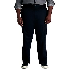 Haggar mens Premium No Iron Khaki Classic Fit Expandable Waist Flat Front dress pants, Black, 40W x 29L US