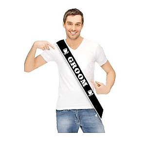 Brosash Groom Sash, Bachelor Party Sash Groom to Be Ideas Supplies Gifts Joke Favors Bachelorette Party Supplies Decorations Decor Wedding Shower Gift Bride Engagement Bridal (White)