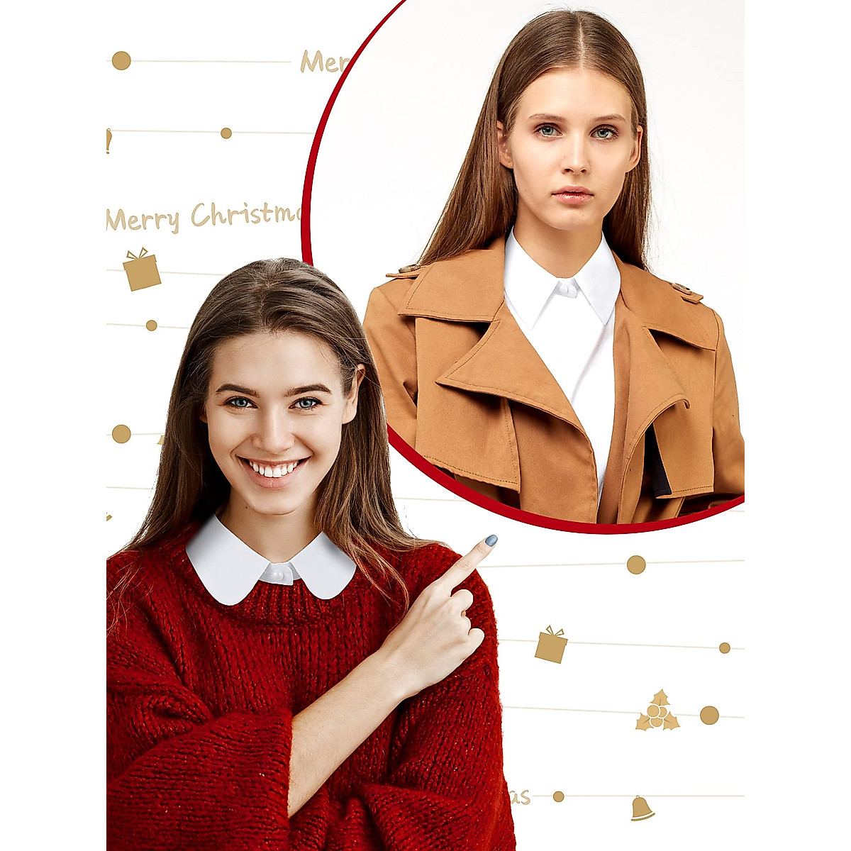 Giegxin 2 Pcs Dickey Rhinestones Fake Collar for Women Embellished Detachable Half Shirt Choker False Collar(Black, White,Simple Style)