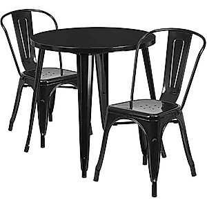 Flash Furniture Commercial Grade 30" Round Black Metal Indoor-Outdoor Table Set with 2 Cafe Chairs