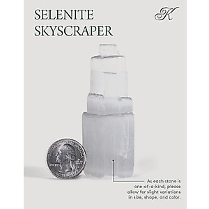 KALIFANO Selenite Skyscraper with Healing & Calming Effects - High Energy Selenita/Satin Spar Tower Used for Cleansing and Protection (Information Card Included)