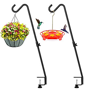 FEED GARDEN 2 Pack 29 Inch Adjustable Deck Hook,Solid Steel Deck Hangers for Bird Feeders,Lanterns, Flower Basket and Suet Baskets with Clamp,Black