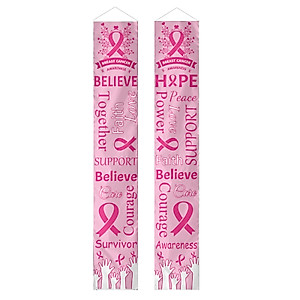 ZHIFU Breast Cancer Awareness Party Decorations Breast Cancer Banner Porch Sign, Pink Ribbon Door Banner Party Supplies Backdrop for Outdoor Indoor, 12 x 72 Inch
