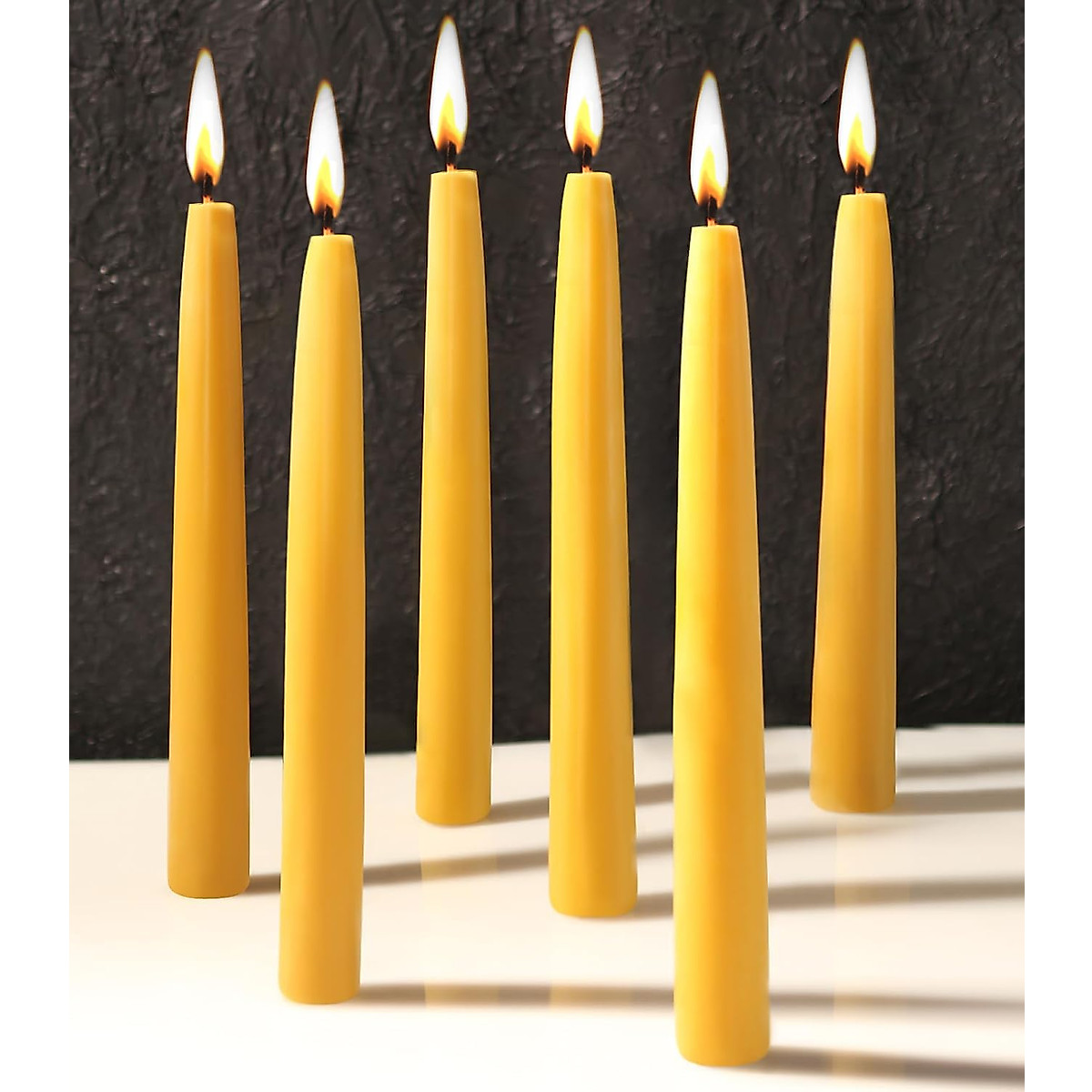 6 Packs Natural Beeswax Taper Candles- 8 inch Beeswax Candles, Smokeless and Dripless Beeswax Candles- 8 Hour Burn Time Beeswax Candlesticks- for Christmas Home Decor Air Purification Spa Relaxation