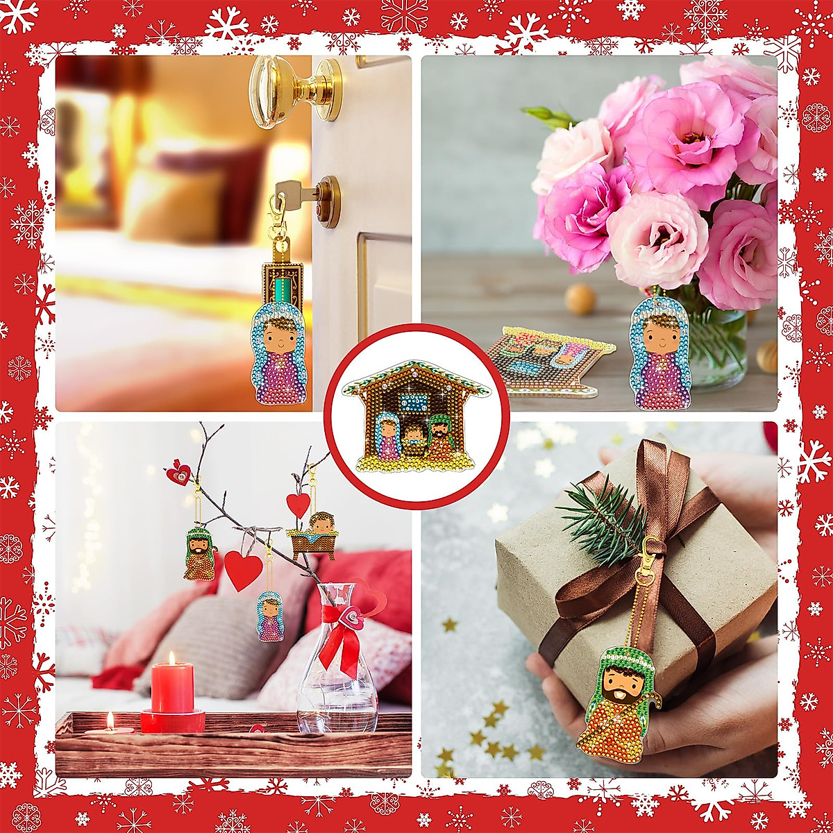Remuuly 15 Pcs Christmas Nativity Scene Diamond Painting Keychain Christmas Hanging Ornaments 5D DIY Diamond Painting Decor Diamond Art Ornaments for Xmas Gift Holiday Craft