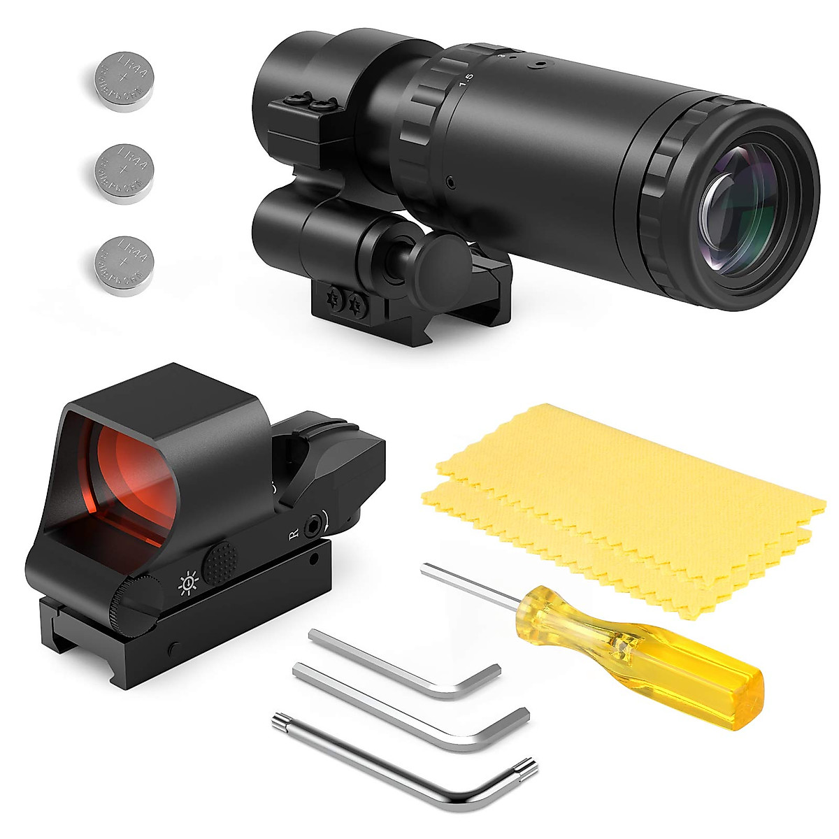 Feyachi M37 1.5X - 5X Red Dot Magnifier with RS-30 Reflex Sight Combo Kit, Multiple Reticle System Red Dot Sight & Magnifier Built-in Flip Mount Combo
