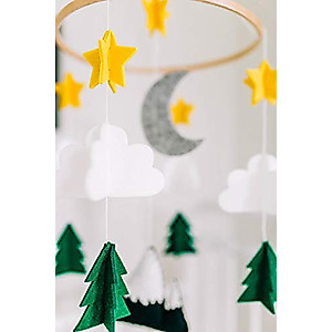 Sorrel + Fern Baby Crib Mobile (Starry Woodland Night, Long Evergreen) - Nursery Decoration Ceiling Mobile and Baby Shower for Boys & Girls