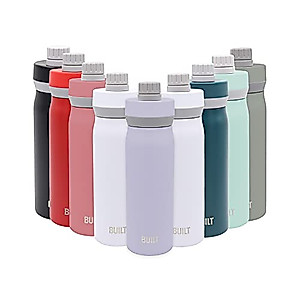 BUILT Cascade Double Wall Vacuum Insulated Stainless Steel Wide Mouth Water Bottle with Comfort Grip and Chug Lid and Carry Handle, 20 ounces