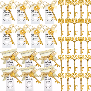 100 Sets Vintage Key Bottle Opener Wedding Favors Skeleton Key Bottle Opener Wedding Party Souvenir Gift with Thank You Tag Candy Gifts Pillow Box and Satin Ribbon for Guests Wedding Gifts Party Favor