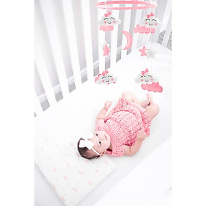 Piccolin Baby Crib Mobile, Hanging Toys, Nursery Decor for Girls White and Pink Room Decorations, Clouds, Moons and Stars Safe, Non-Toxic, Crib Mobile for Newborn, Baby Shower Present