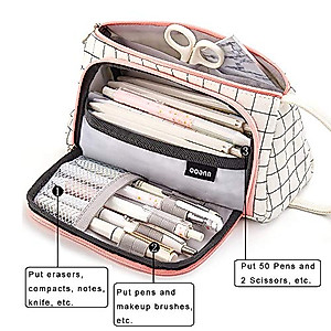 Pencil Case Big Capacity Multi-Slot Pen Bag Pouch Holder Pen Bag Gift for Office School Supplier Teen Girl Boy Men Women Adult (Plaid White)