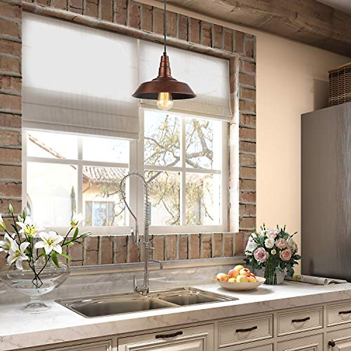 LNC Pendant Lighting for Kitchen Island Farmhouse Bran Hanging Fixtures with Rustic Finish Fit in Bedroom, Foyer, Hallway, 10.2”W*7”H, A0190702, Brown