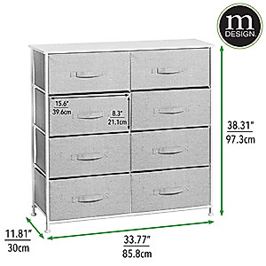 mDesign 38.31" High Steel Frame/Wood Top Storage Dresser Furniture Unit with 8 Removable Fabric Drawers - Large Bureau Organizer for Bedroom, Living Room, or Closet - Lido Collection, Gray