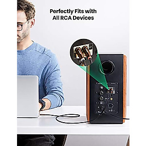 UGREEN 3.5mm to 2 Male RCA Cable Stereo Audio Adapter Braided Hi-Fi Sound Auxiliary RCA Y Splitter, Metal Shell Shielded Aux RCA Y Cord Compatible with Smartphone MP3 Tablet Speaker, 6FT