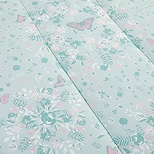 Viviland Twin Butterfly Comforter Set for Girls - Kids Brushed Microfiber Twin Bedding Set - 5 Pieces Machine Washable Bed in A Bag with Soft Comforters, Sheet Set, Shams - Pale Green