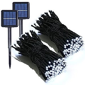 NiHoo Each 72 FT 200 LED Solar Outdoor String Lights,2 Pack Christmas Lights Waterproof with 8 Modes, Clear Bulbs Fairy Tree Light for Party Patio Garden Wedding Yard Decor(Cool White)