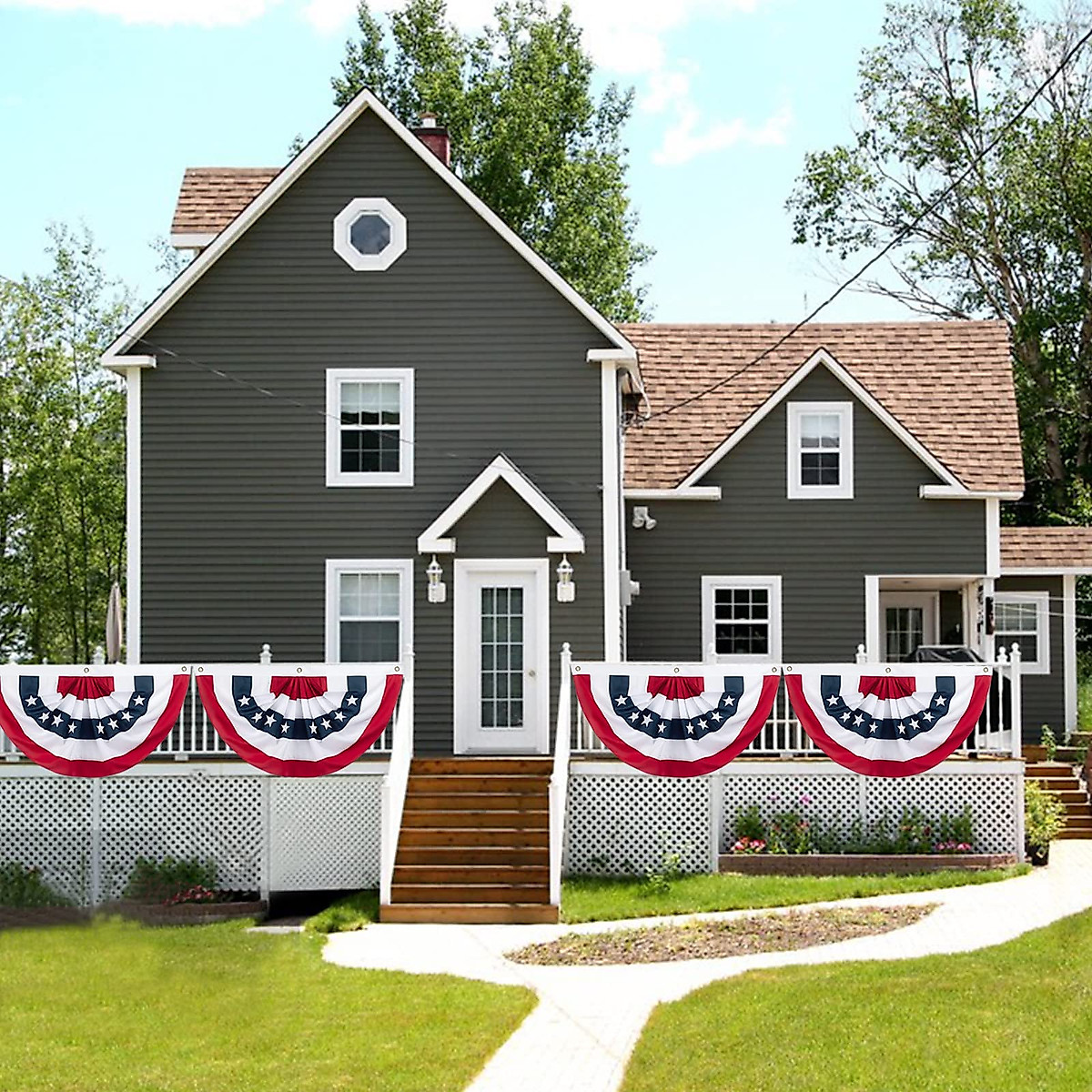 4PCS Patriotic Pleated Fan Flag,3 x1.5 Ft American Flag Banner, July 4th American Patriotic Bunting Half Fan Banner