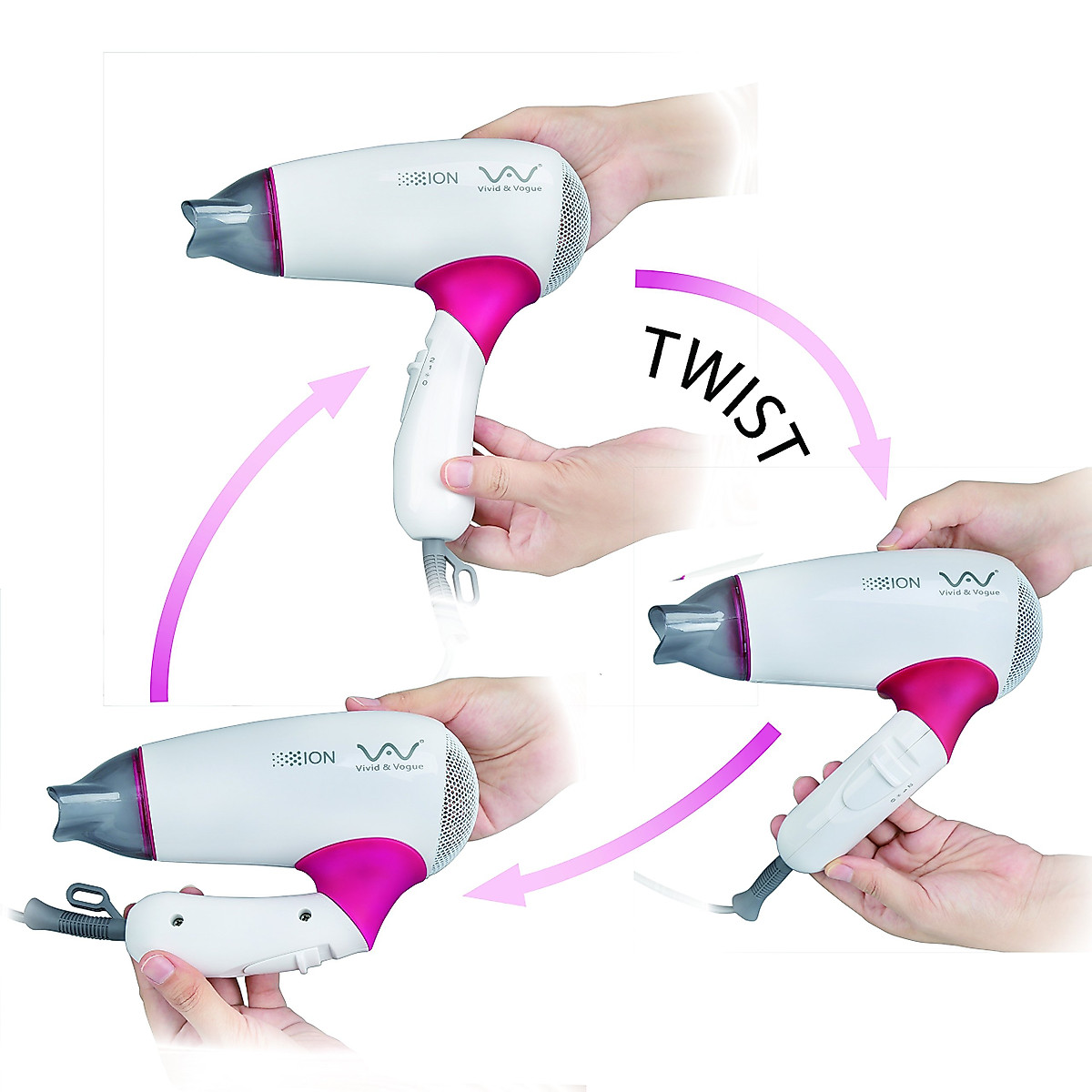 VAV 1200W Travel Hair Dryer Professional Ceramic Mini Blow Dryer for Kids with Cool Shot Button,Folding Handle
