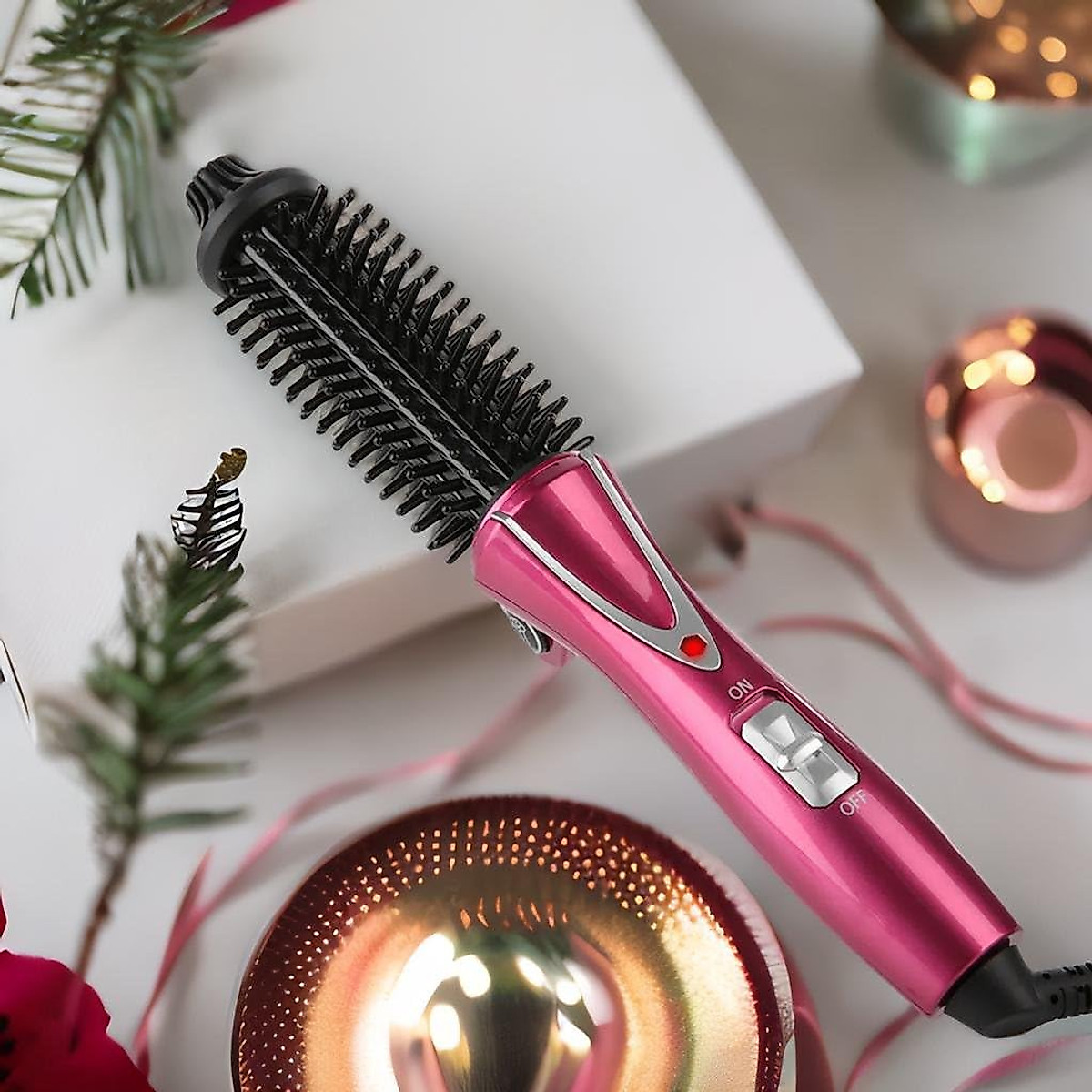 Electric Professional Anti-Scald Curling Brush with Instant Heat Up for All Hair Types (US Plug, 110-240V)