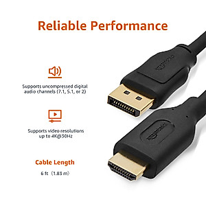 AmazonBasics Mini DisplayPort to HDMI Display Adapter Cable - 6 Feet Bundle with Amazon Basics DisplayPort to HDMI Display Cable - 6 Feet