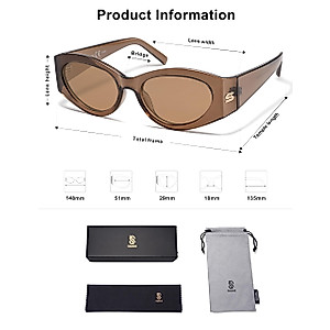 SOJOS Trendy Cat Eye Oval Polarized Sunglasses for Women Fashion Cateye Womens Sunnies SJ2318, Light Brown Frame/Dark Brown Lens