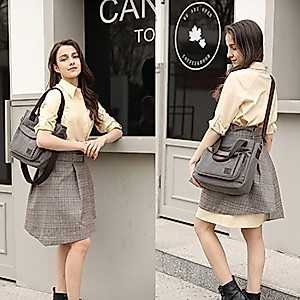 ZHIERNA Canvas Tote Purse for Women, Vintage Crossbody Shoulder Bags Small Handbag, Multi-pocket Top Handle Work Bag(Grey)