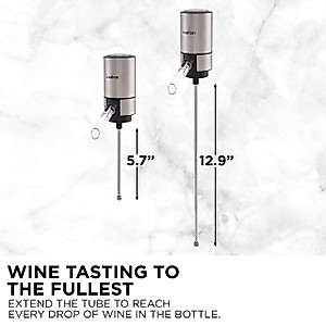 Ivation Stainless Steel Wine Aerator & Dispenser Set | Electric Battery-Operated Universal Wine Spout with Automatic Button Dispenser, Aeration Control, Stainless Steel Extension Rod & Storage Stand