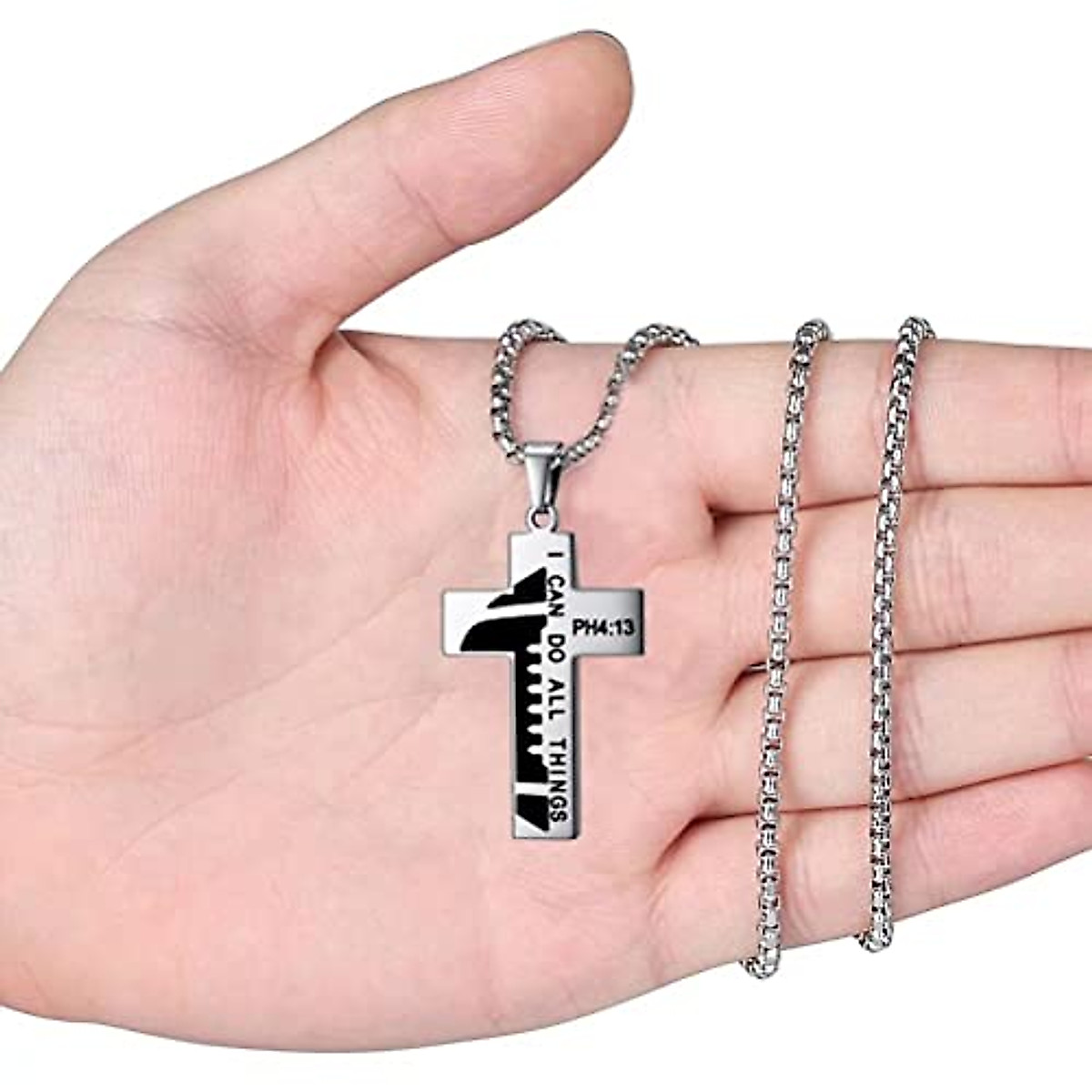 XIEXIELA Football Cross Necklace for Boys, Football Silicone Bracelets, Bible Verse I CAN DO All Things Stainless Steel Sport Pendant for Men Rugby Ball Athletes Sports Lover Bracelets