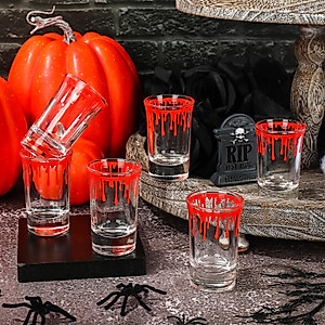 Whaline 6 Pack Halloween Shot Glasses Blood Splattered Drinking Glasses 1.7oz Horror Bloody Small Glass Shot Cups Halloween Party Cups for Bar Drinkware Supplies Halloween Party Decoration